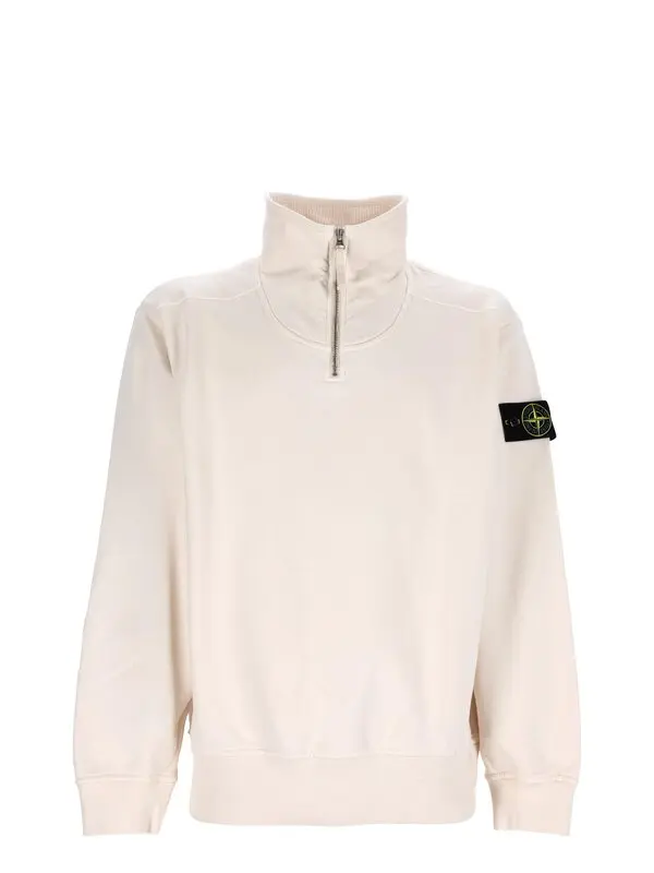 Stone Island Felpa Con Zip Corta E Patch Logo - Ivory