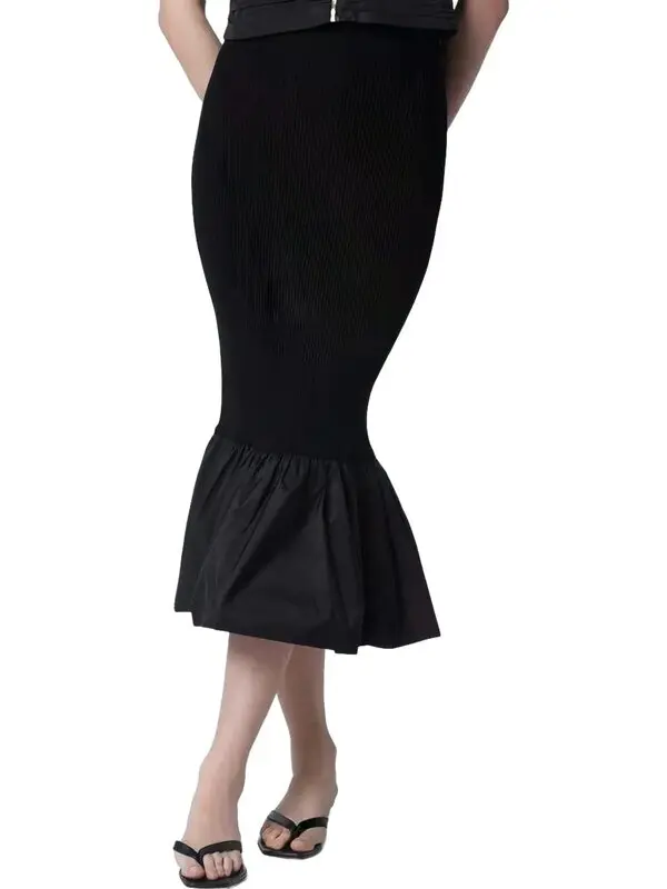 PATOU Ribbed Ruffled Midi Skirt - Black