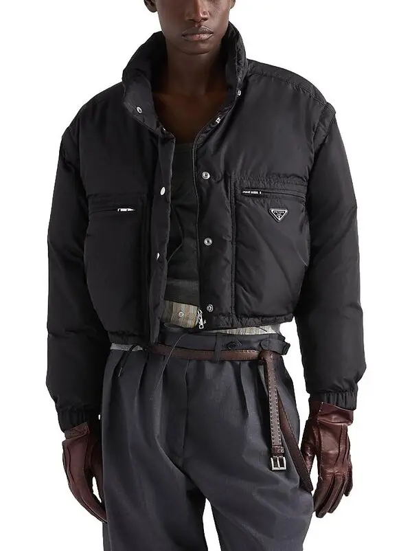 Prada Lightweight Re-nylon Cropped Down Jacket - Black