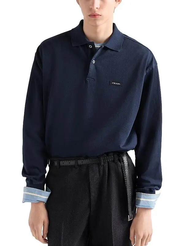 Prada Long-sleeved Cotton Polo Shirt - Navy