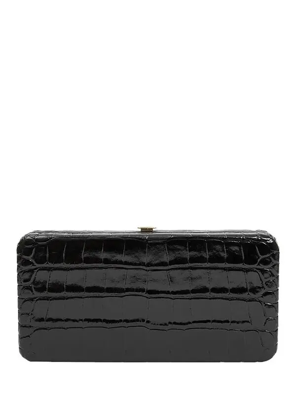 Clare V. Le Tabac Congo Croc Embossed Leather Clutch - Black