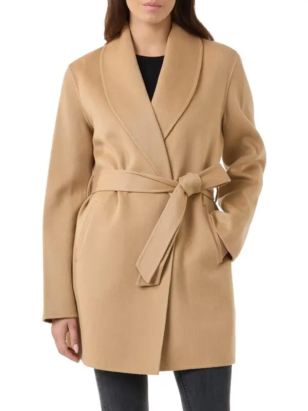 Sofia Cashmere Wool & Cashmere Blend Wrap Coat - Camel
