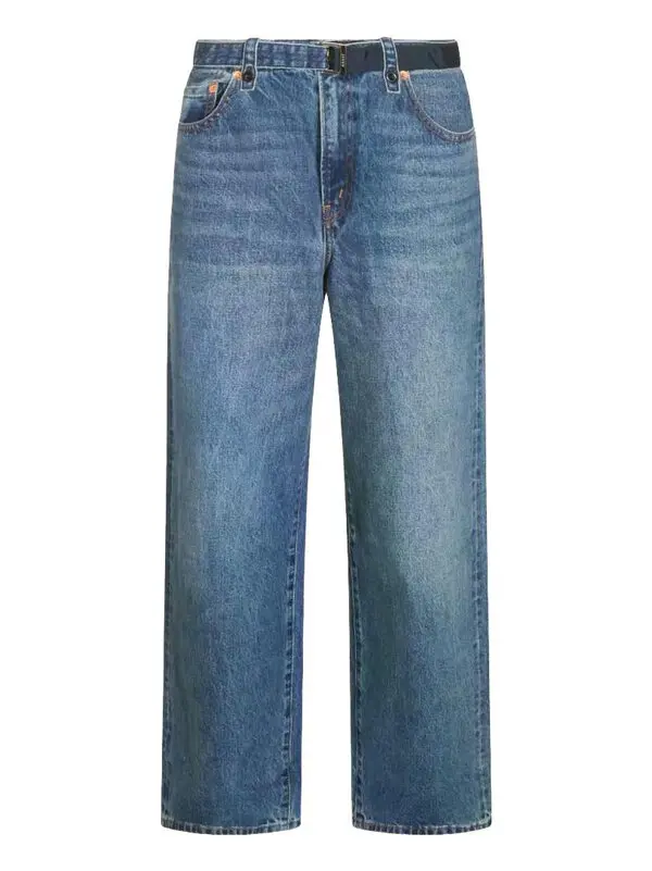 Sacai Belted Faded-effect Jeans - Blue