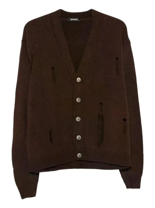 Imperial Distressed V-neck Cardigan - Brown