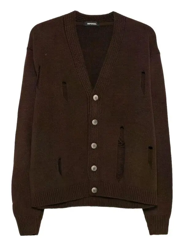 Imperial Distressed V-neck Cardigan - Brown