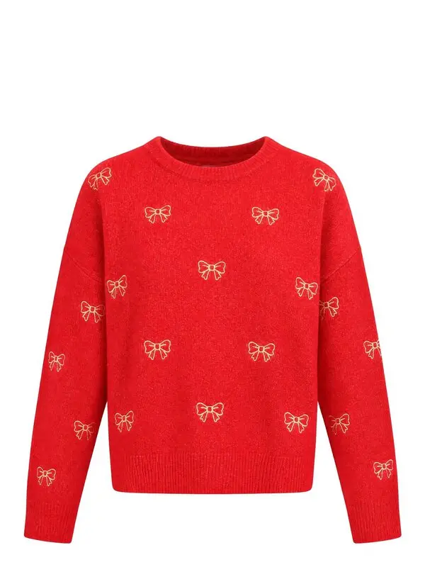 YUMI Embroide Bow Relaxed Jumper - Red