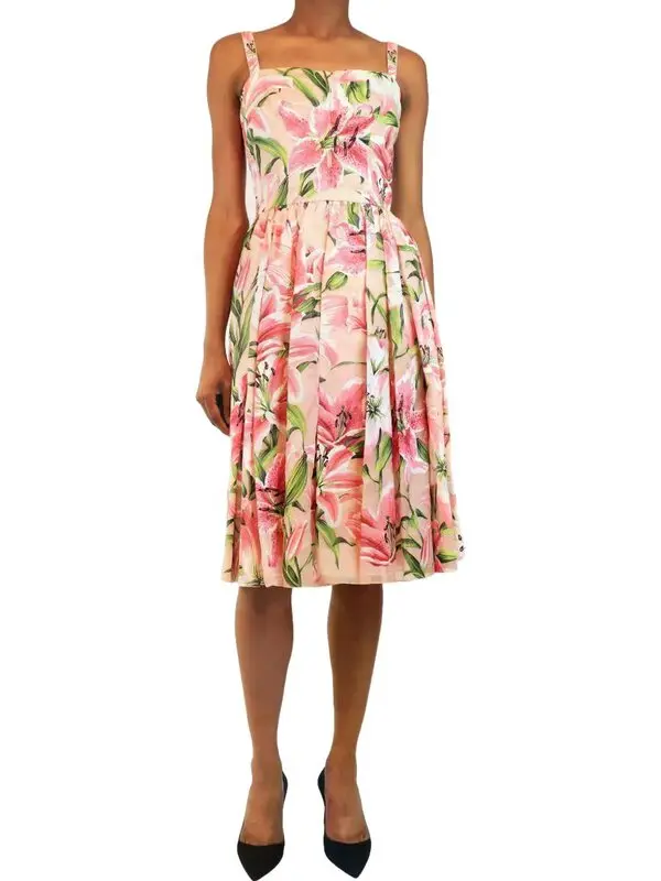 Dolce & Gabbana Lily-print A-line Midi Dress - Pink