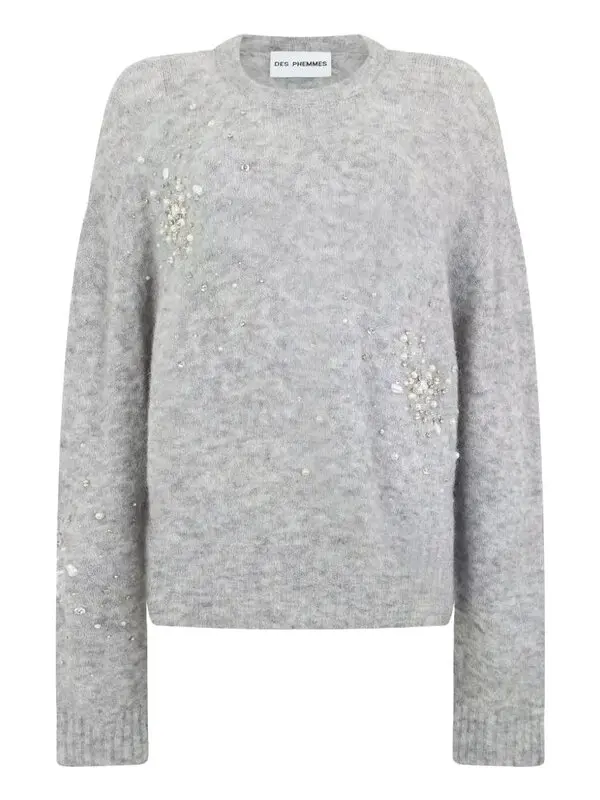 DES_PHEMMES Embellished Knitted Sweater - Grey