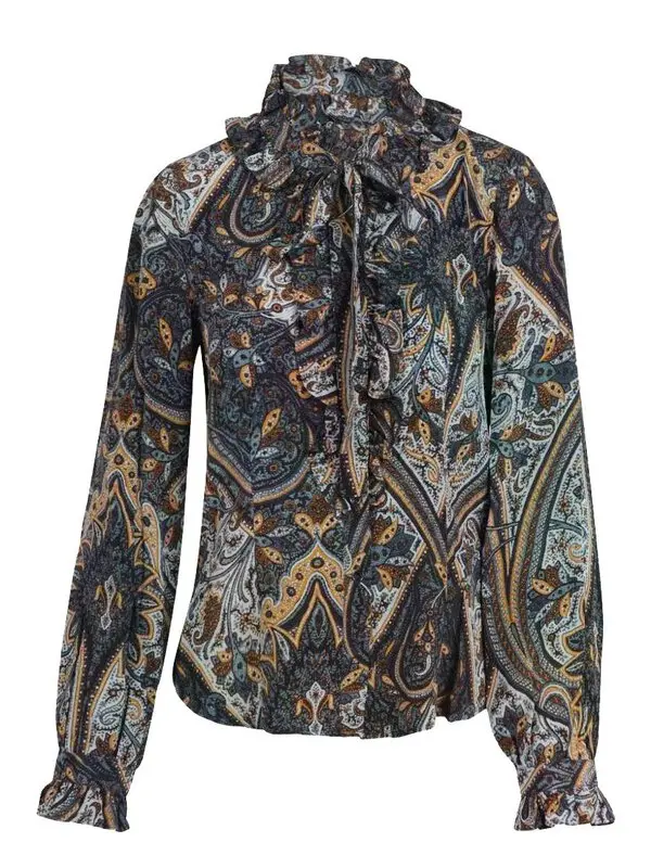 Ulla Johnson Catroux Paisley-print Ruffled Blouse - Blue