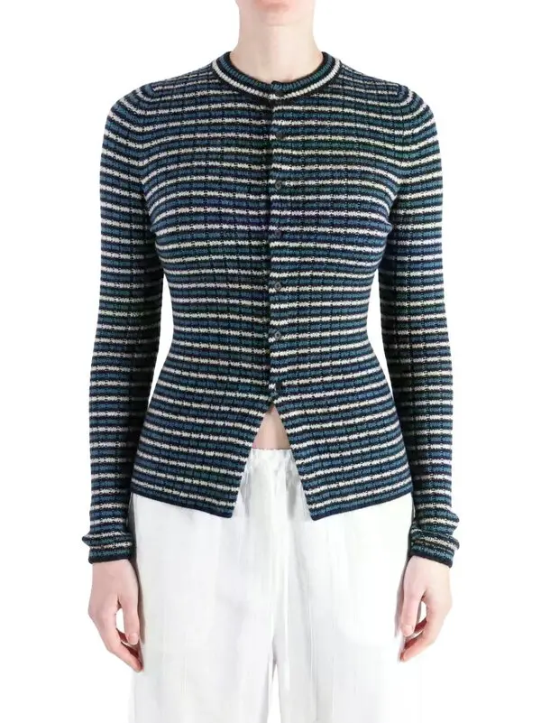 Auralee Crew-neck Striped Cardigan - Blue