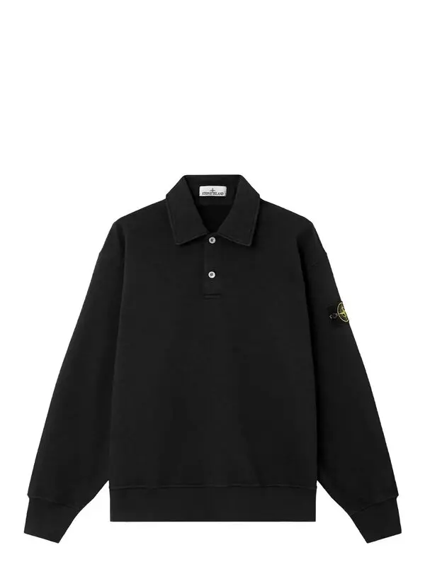 Stone Island Felpa Girocollo Con Colletto Polo E Vestibilità Oversize - Black