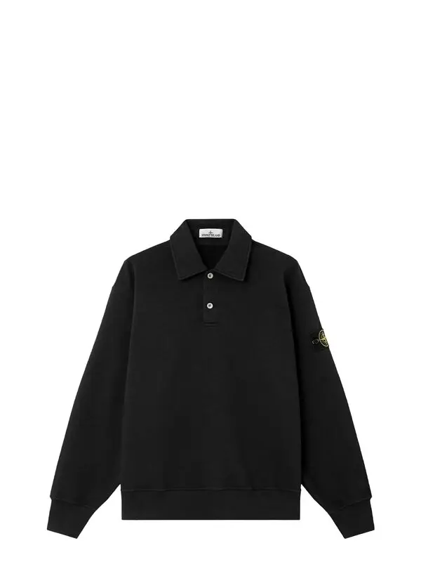 Stone Island Felpa Girocollo Con Colletto Polo E Vestibilità Oversize - Black