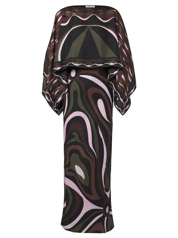 Emilio Pucci Marmo And Dune Caped Silk Twill Gown - Multicoloured