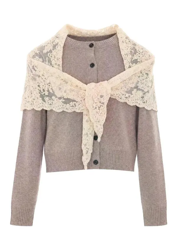 Sea Kirra Lace-overlay Cardigan - Brown