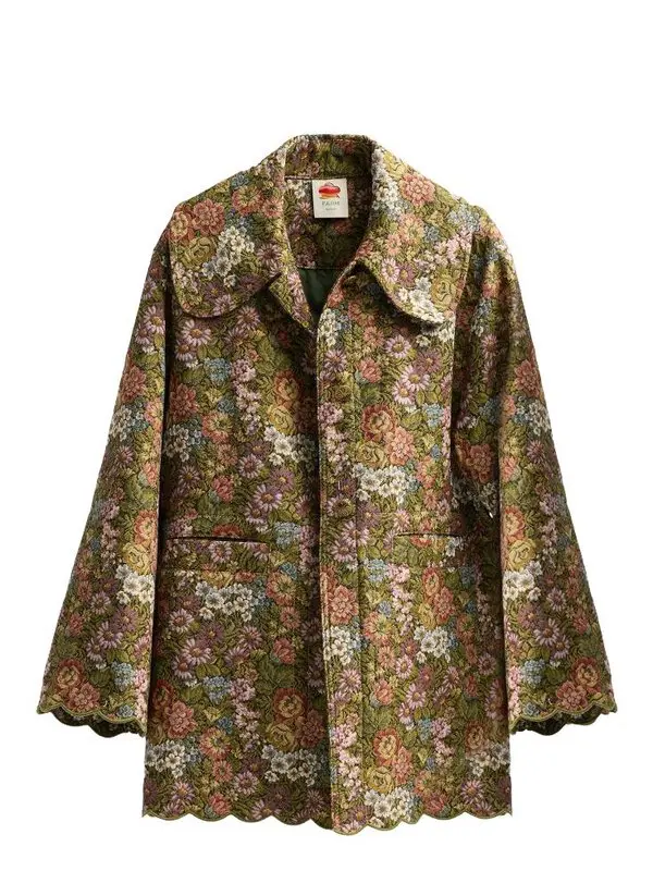 Farm Rio Floral Jacquard Trench Coat - Green