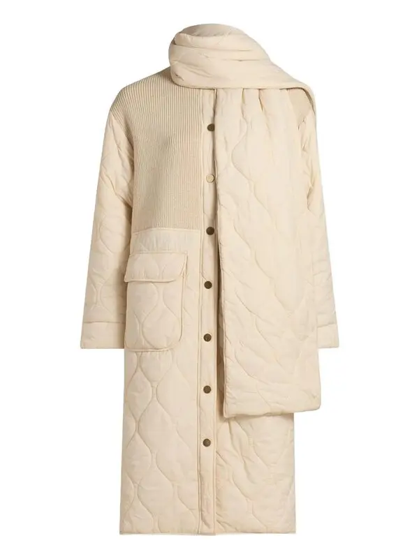 Ramy Brook Melaine Quilted Rib-knit Scarf Coat - Bone
