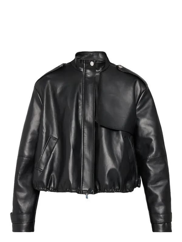 TOCCIN Alyssa Vegan Leather Drawstring Bomber Jacket - Jet