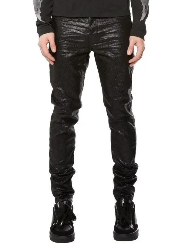 PURPLE BRAND Serpentine Coated-denim Mid-rise Skinny Jeans - Black