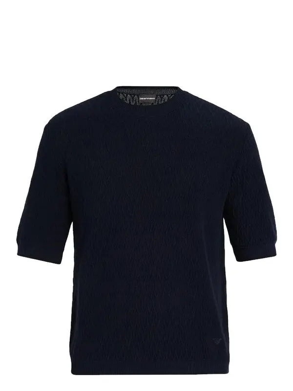 Emporio Armani Tonal Wave Cotton Short-sleeve Sweater - Total Eclipse