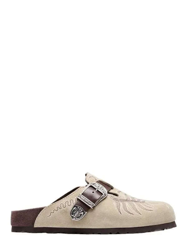 Etro X Birkenstock Boston Suede Mules - Khaki
