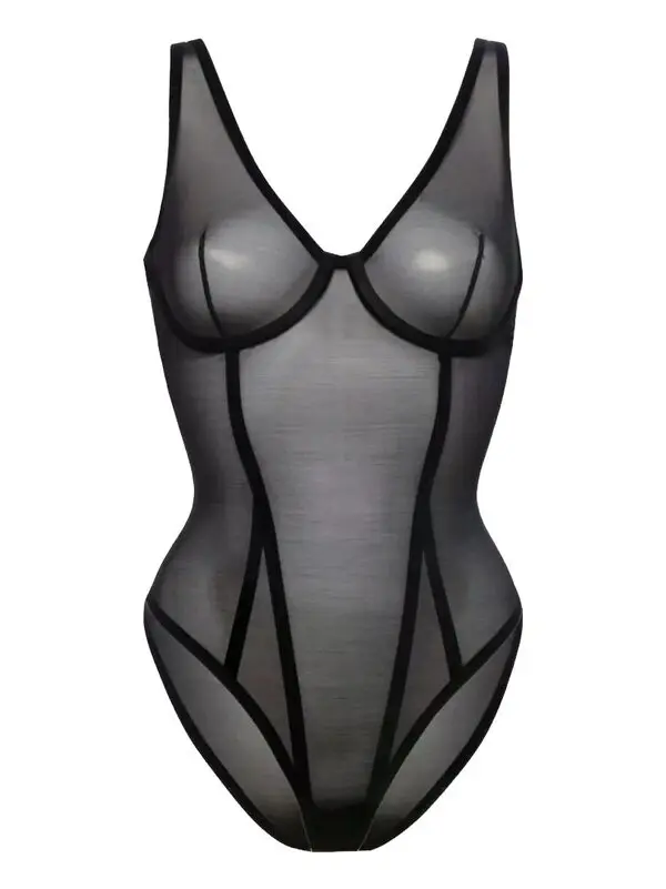 Wolford Bonded To Tulle Panelled Bodysuit - Black