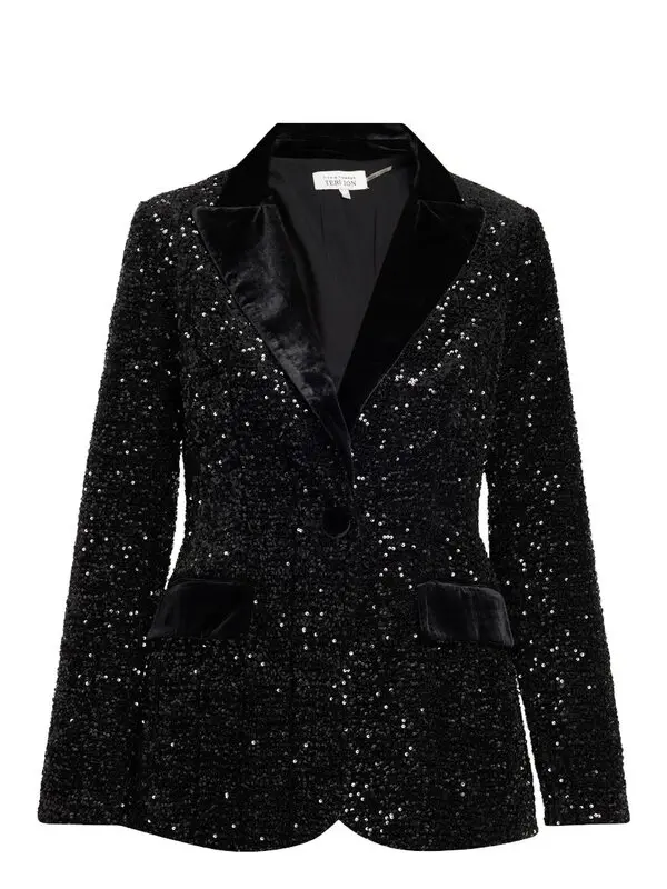 Rickie Freeman For Teri Jon Satin-trim Sequin Blazer - Black