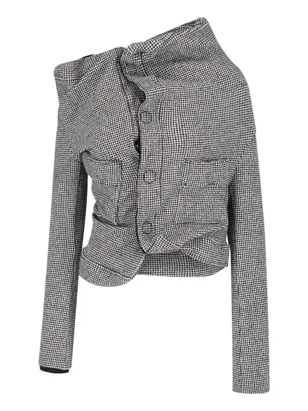 Junya Watanabe Houndstooth Cropped Wrap Jacket - Grey