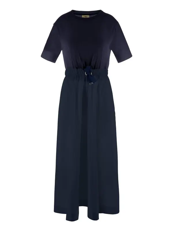 Herno Dress In Glam Knit Effect And Techno Taffeta - Navy Blue
