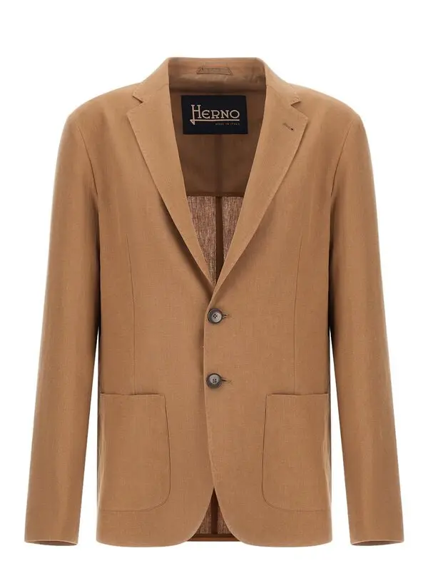 Herno Blazer In Cotton Linen Popeline - Camel