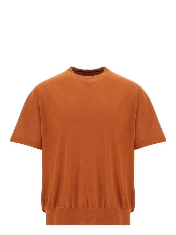 Herno Resort T-shirt In Wool And Silk Knit - Copper