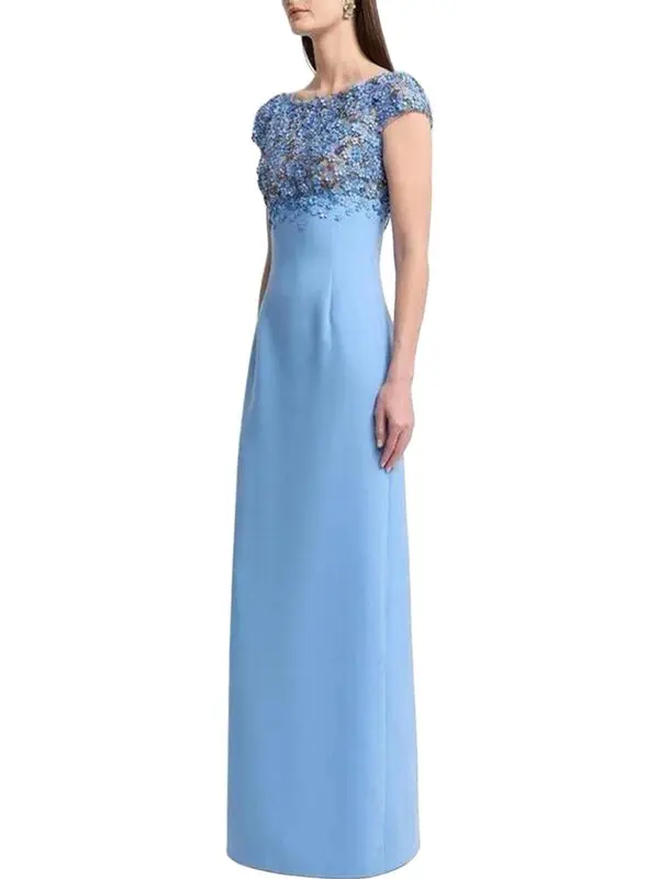 Oscar De La Renta Bitty Hoya Flowers Embroidered Cap-sleeve Gown - Hydrangea
