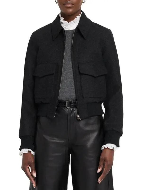 NILI LOTAN Redley Virgin Wool Bomber Jacket - Dark Charc