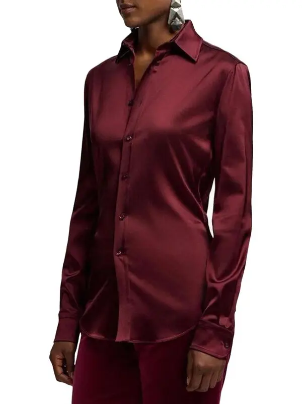 Ralph Lauren Cameron Ii Straight Fit Satin Shirt - Red