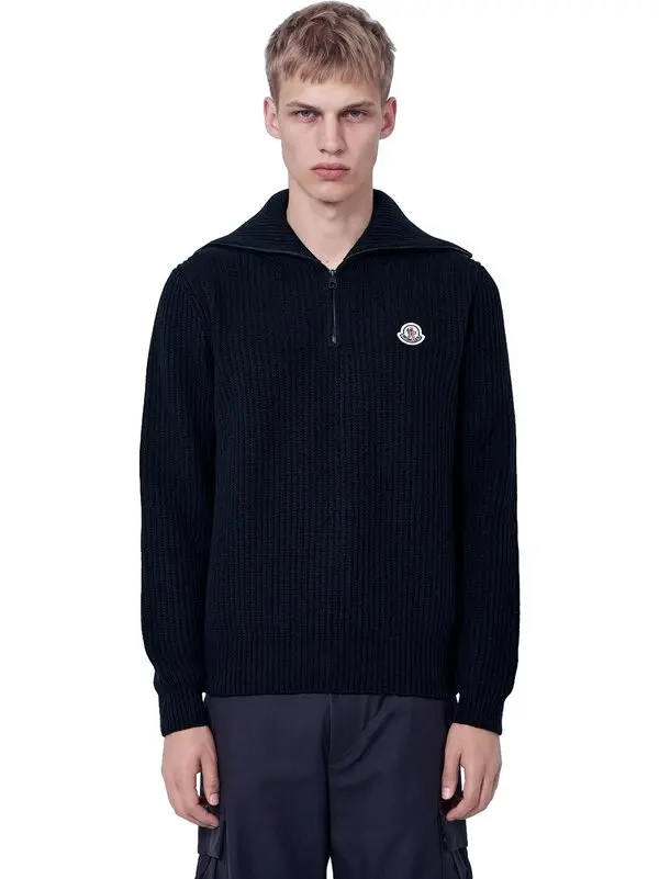 Moncler Logo Rib Wool Turtleneck - Black
