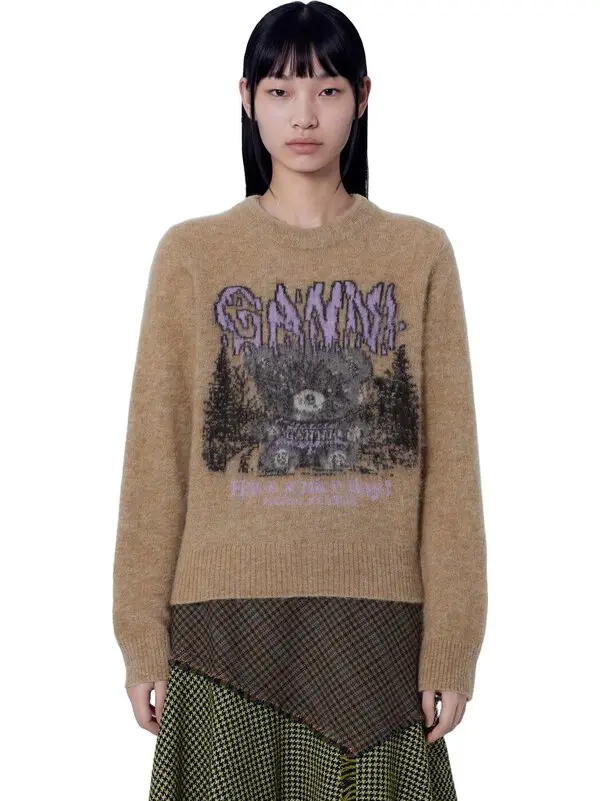GANNI Brushed Alpaca Teddy Sweater - Camel