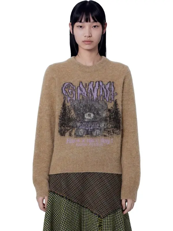 GANNI Brushed Alpaca Teddy Sweater - Camel