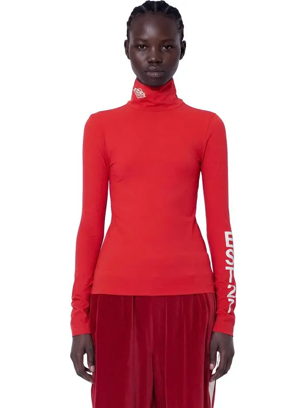 Lacoste Runway High Neck Printed Stretch T-shirt - Red