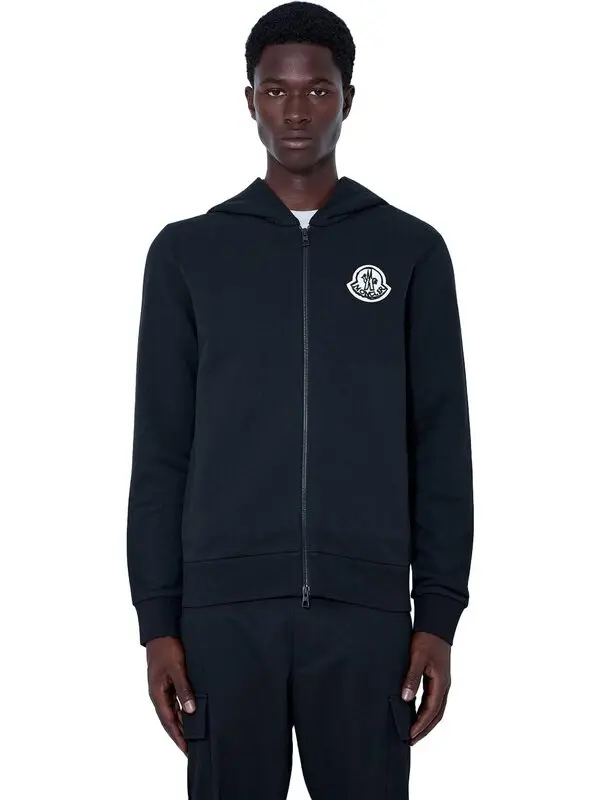 Moncler Zip Hoodie With Logo Patch - Black