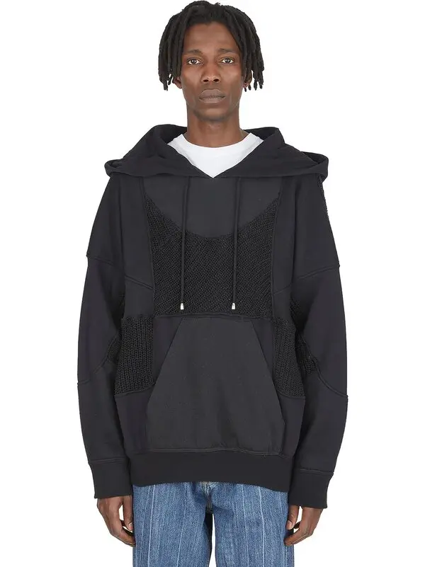 DRX FARMAXY FOR LN-CC Upcycled Crochet Hooded Sweatshirt - Black
