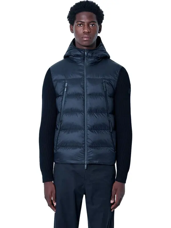 Moncler Hooded Puffer Jacket With Knit Sleeves - Black