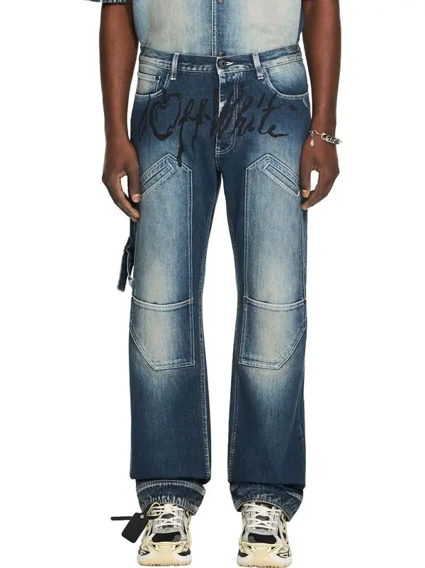 Off-White Cherry Diagonal Twist Stack Jeans - Blue
