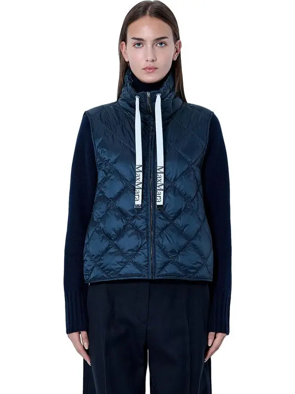 Max Mara Quilted Gilet With Drawstring Collar - Navy