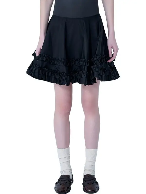 GANNI Duchesse Nylon Mini Frill Circle Skirt - Black