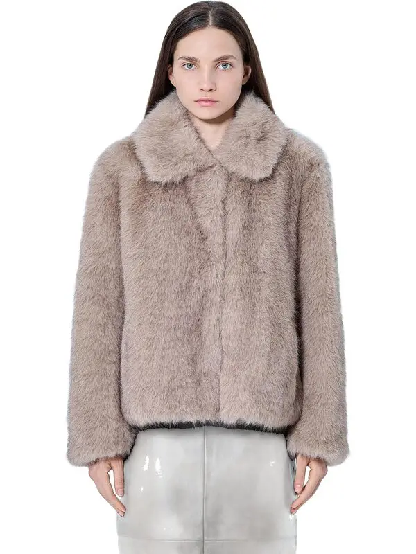 Max Mara Shawl Collar Faux Fur Jacket - Beige