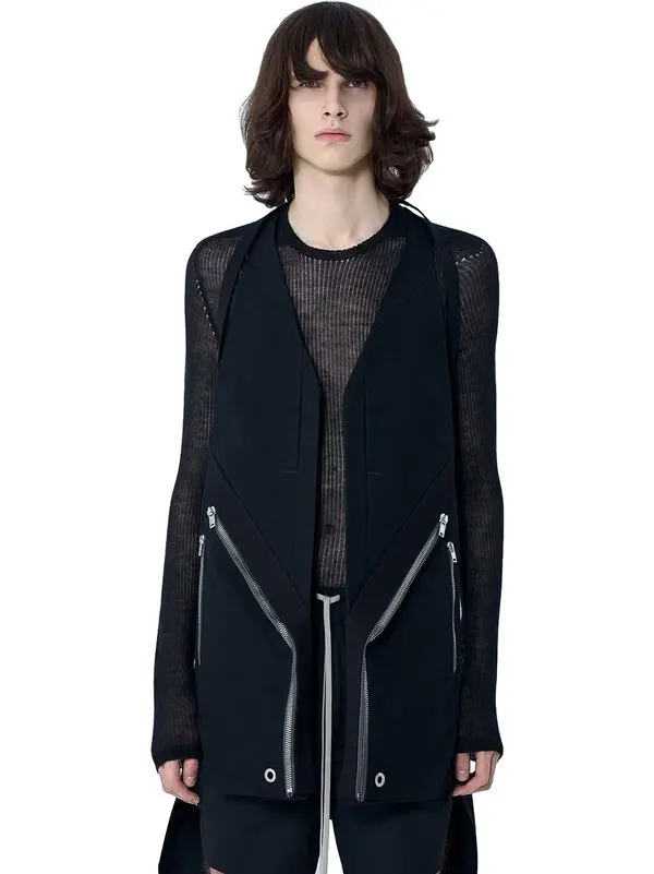 Rick Owens Asymmetric Zip Detail Vest - Black