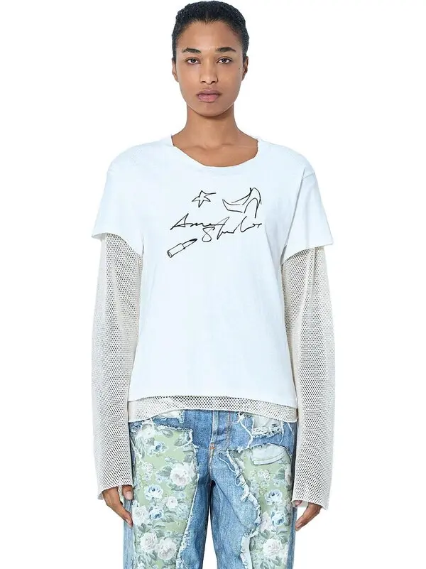 Acne Studios Layered Mesh Sleeve T-shirt - White