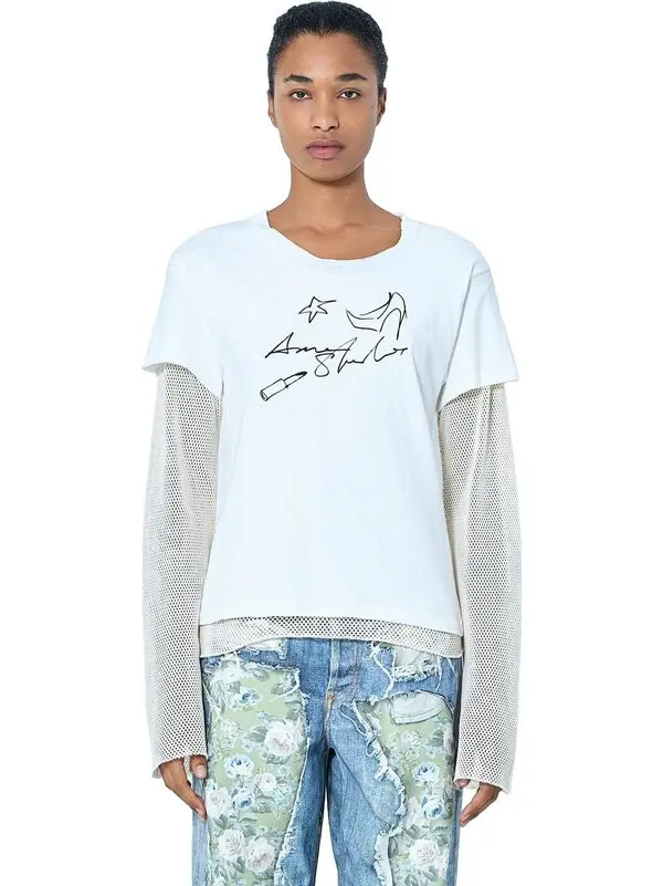 Acne Studios Layered Mesh Sleeve T-shirt - White