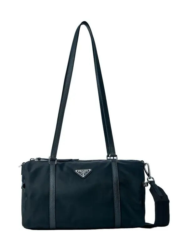 Prada Bauletto Large In Re-nylon E Saffiano - Black