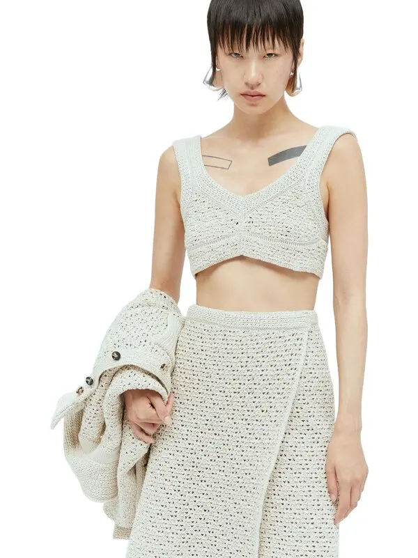 Bottega Veneta Textured Knit Crop Top - Beige