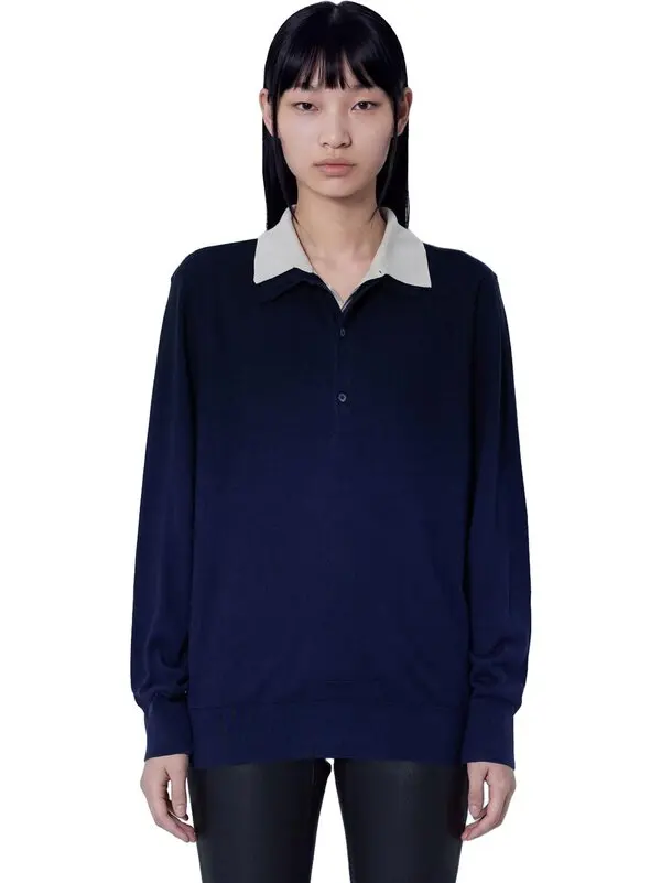 Acne Studios Silk Blend Polo Knit - Navy